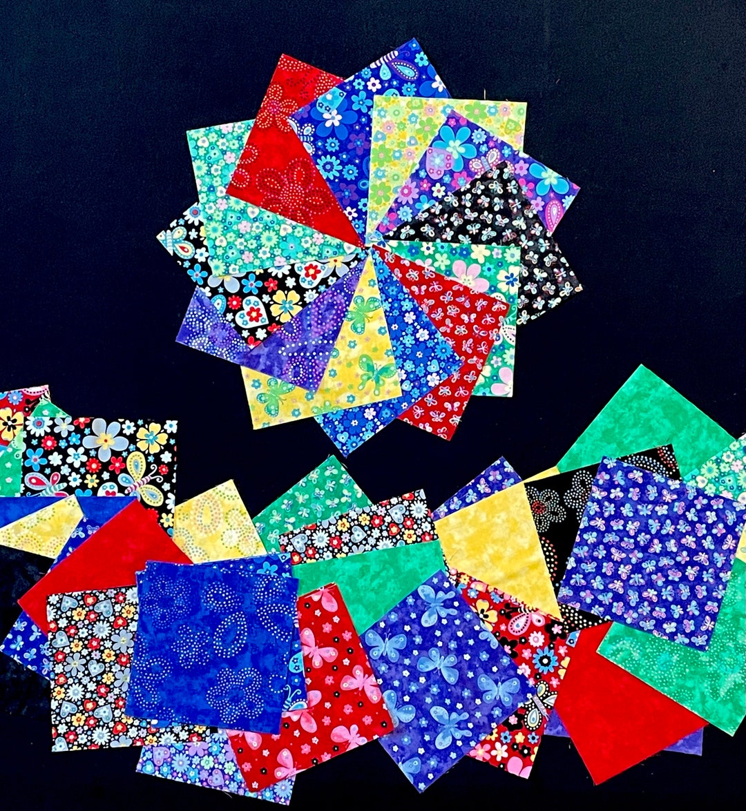 SALE 60 Floral Rainbow Colors Batik Pre Cut Fabric Quilt Blocks 6 ...