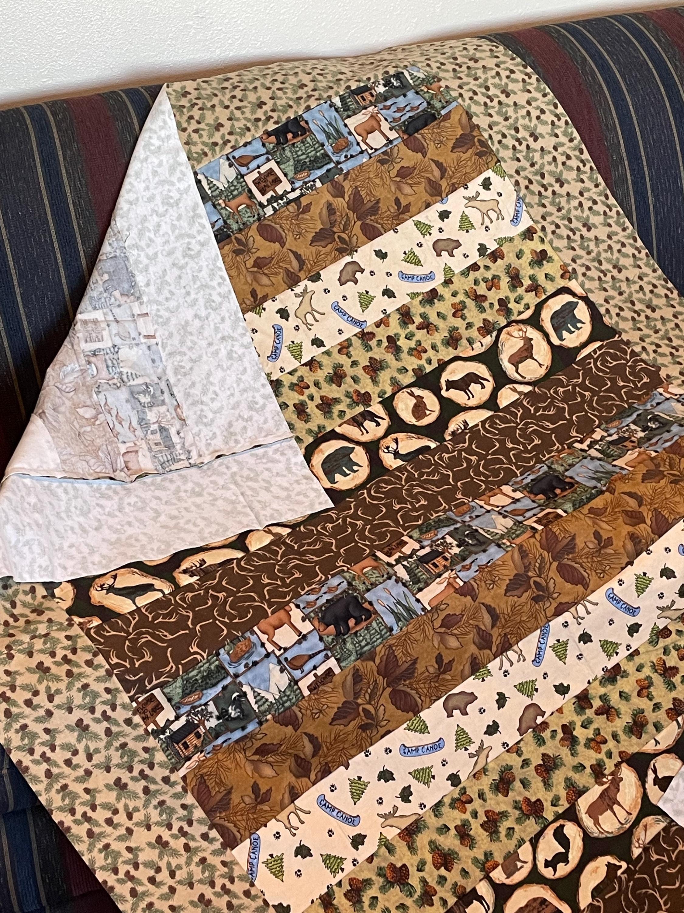 Wildlife Woodland Elk Deer Bear Quilt Top, Handmade Flannel Lap ...