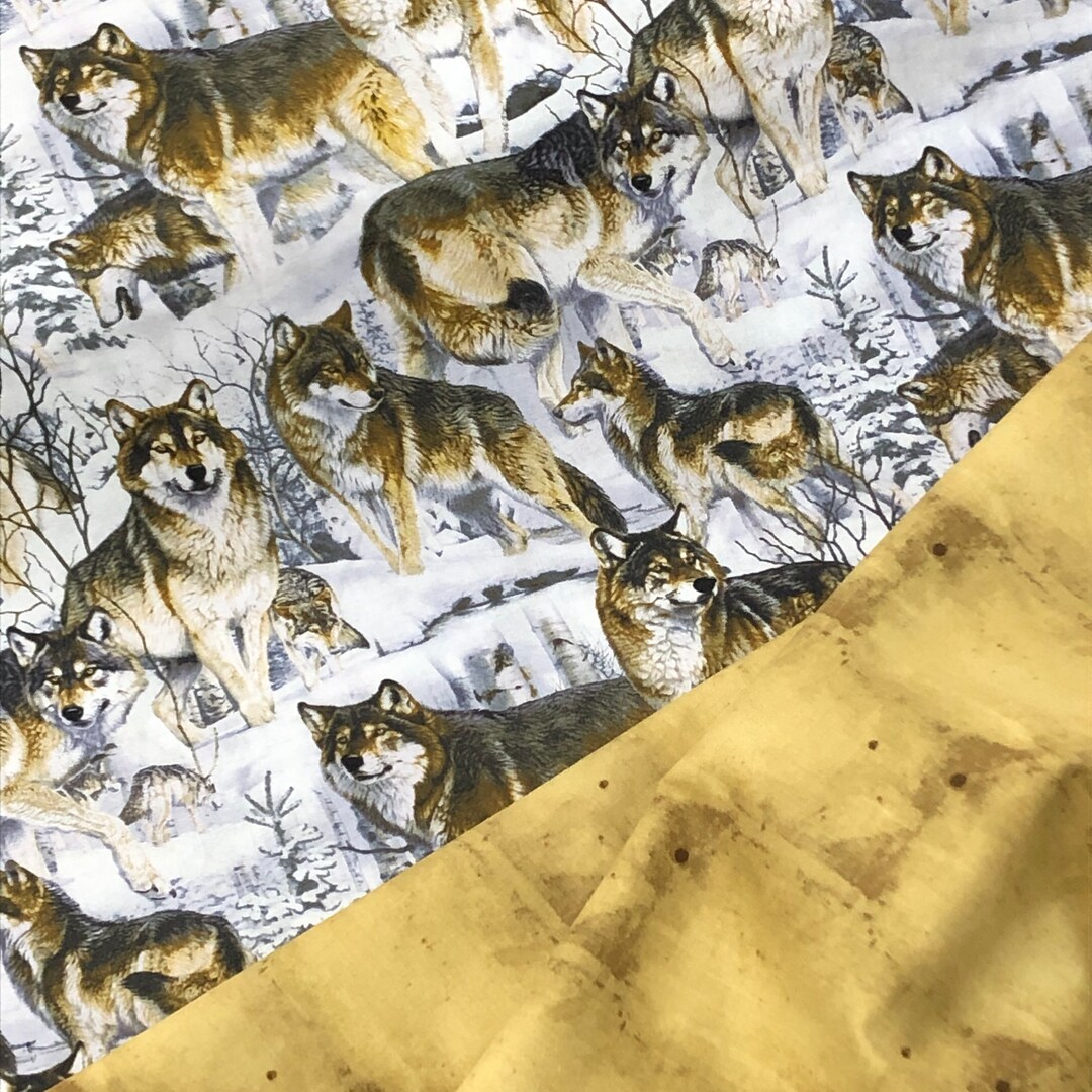 Wolf Fabric, Wild Wilderness Wolf Pack, Black White Camouflage, Cotton ...