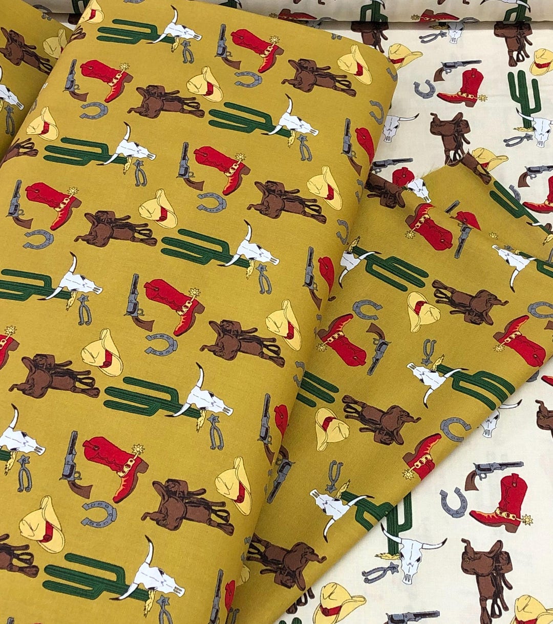 Cowboy Country by Riley Blake, Western Gear, Horse Shoe, Gun Boots Hat ...