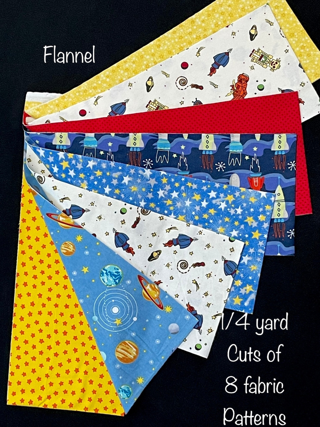 Space Rocket 1/4 Yard Cuts Fabric Bundle, 8 Patterns, Space Ship, Outer ...