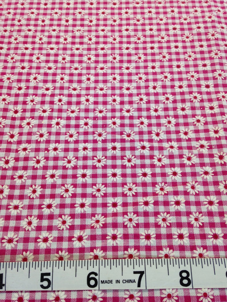 Gingham Daisy flocked fabric checkered purple pink black | Etsy