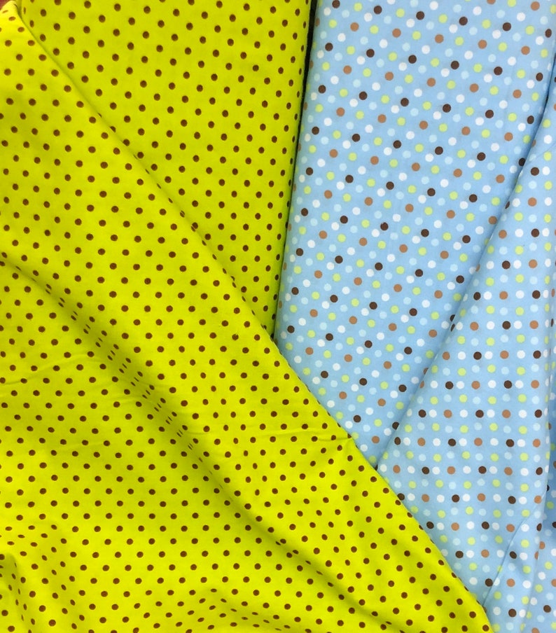 Small Polka Dot, Bright Lime Green, Brown, Blue Dot Cotton Flannel ...