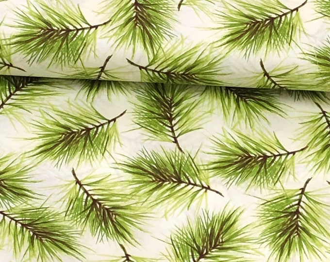 Pine Needles, Poinsettia & Pine, Tree Leaf, Cream Green Black by ...