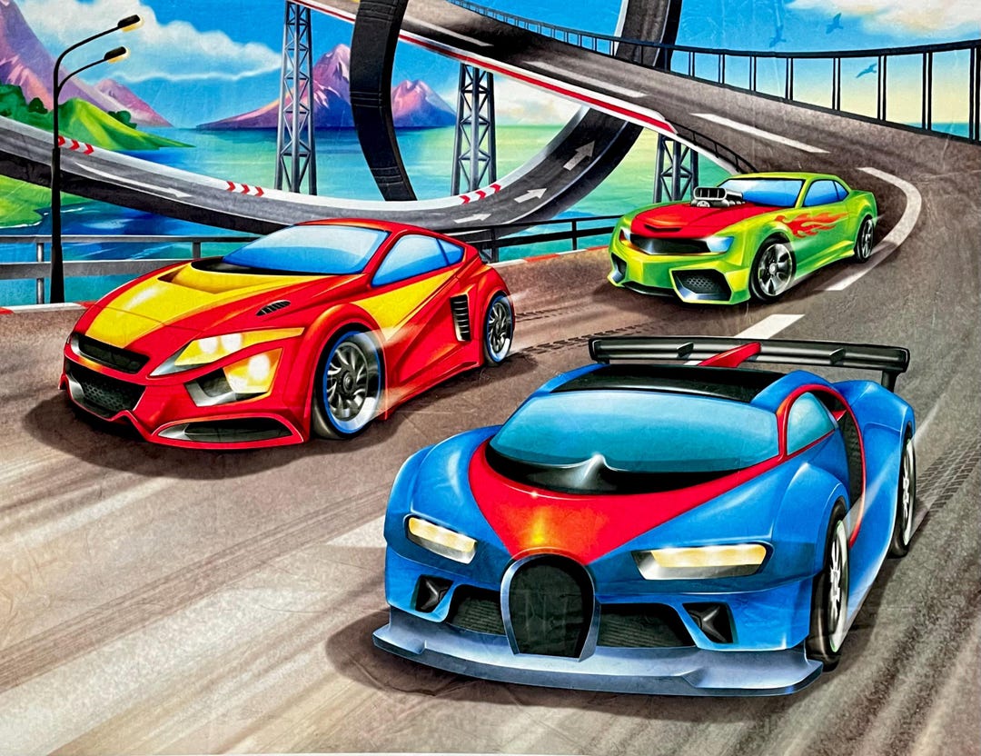 Race Car Minky Fabric Panel, 45" X 60" - Fast Cars Panel by EZ Fabrics ...