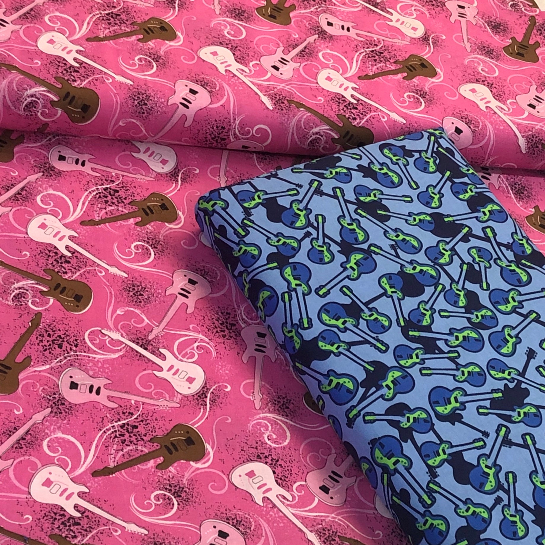 Guitar Blue, Music Cotton Fabric, Band, Electric Guitar, Quilt Curtain ...