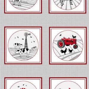 Scarlet Farm Fabric Panel, by Studio E, 100% Cotton, Red Barn, Pigs ...