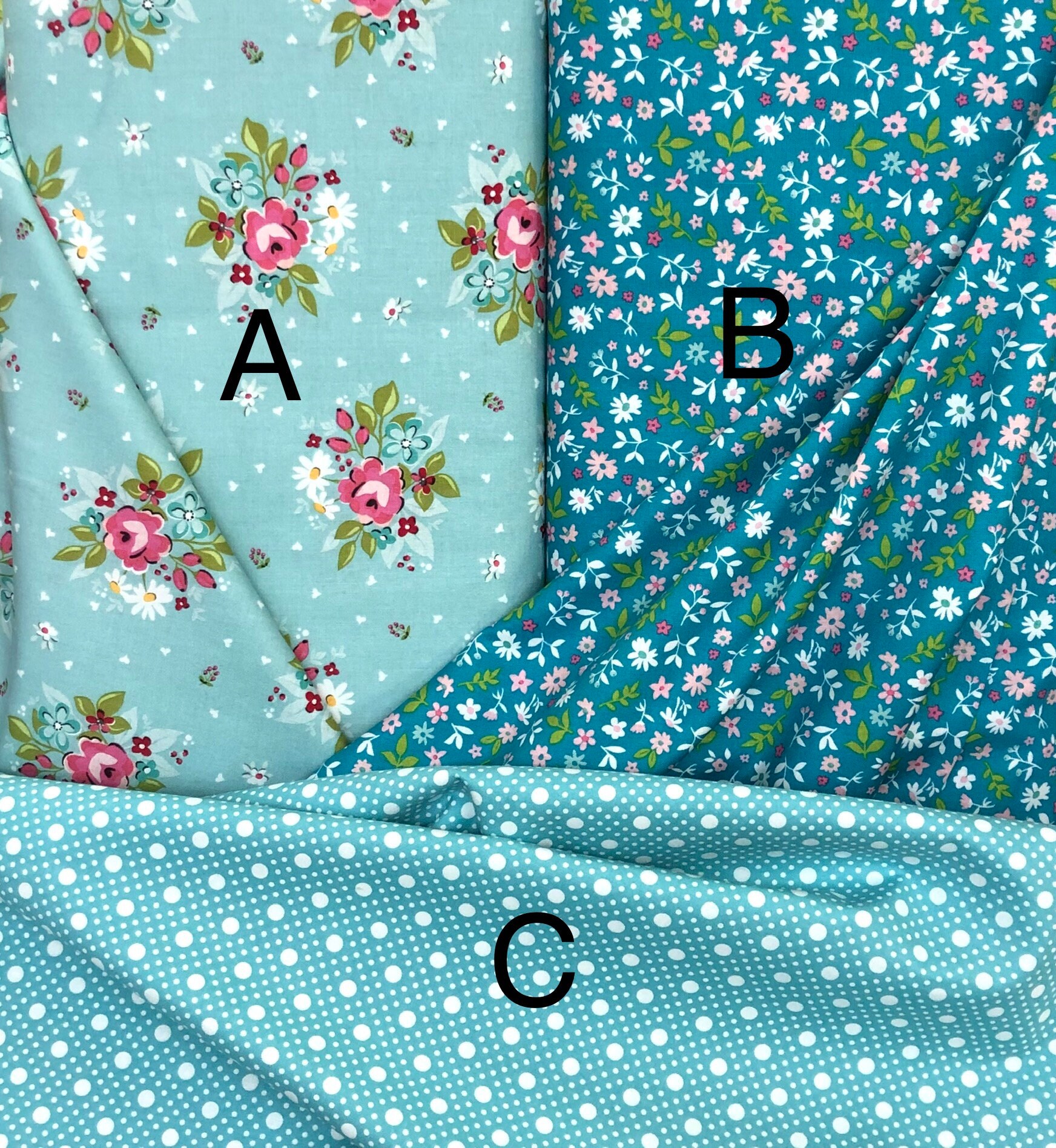 Flower Teal Rhapsody Fabric Pink Blue Green Tossed Flowers | Etsy