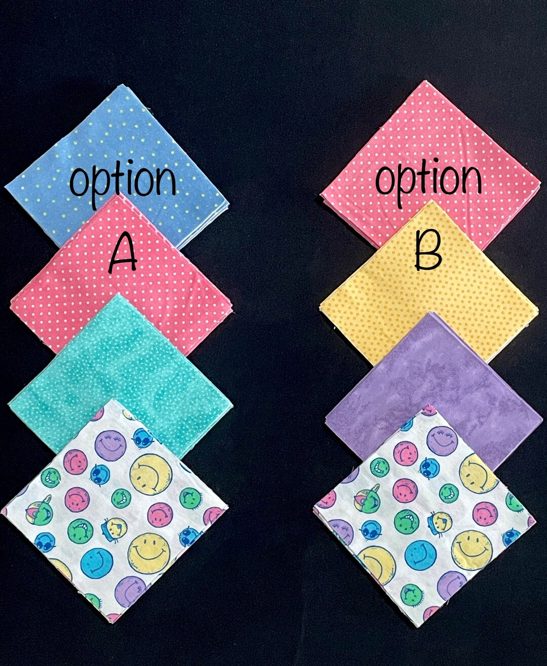 42 Happy Smiley Face 7" Pre Cut Square Flannel Quilt Blocks, Pink Aqua ...