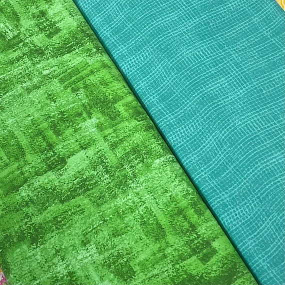 Teal Mesh Fabric and Bright Brushline Green Cotton Quilt | Etsy