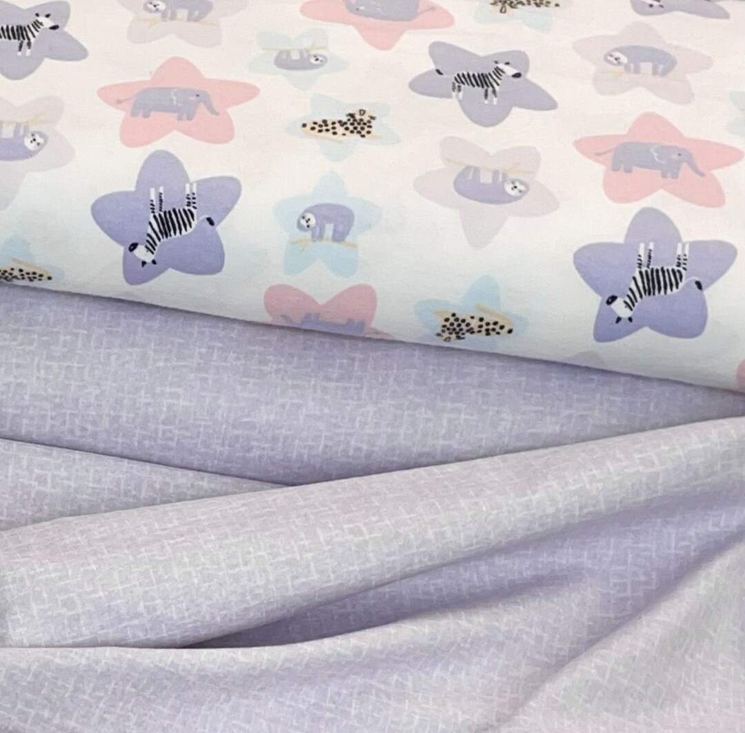 Jungle Animals and Little Lambies Flannel, Lavender Flannel Fabric by ...