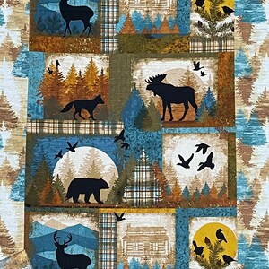 Woodland Bear Moose Wild and Free Quilt Kit, Bear Wolf Deer Silhouette ...