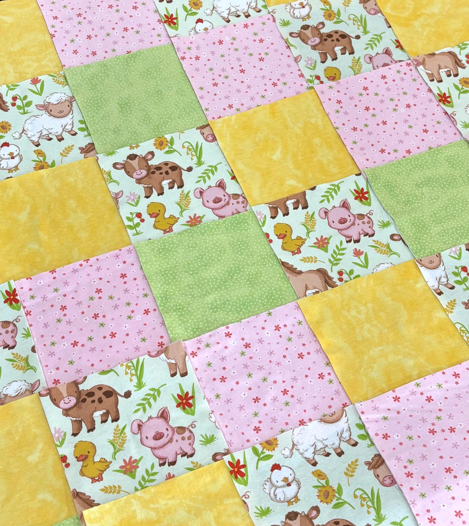 Farm Babies Grazing on Green Quilt Kit, 72 Flannel Squares, Baby Farm ...
