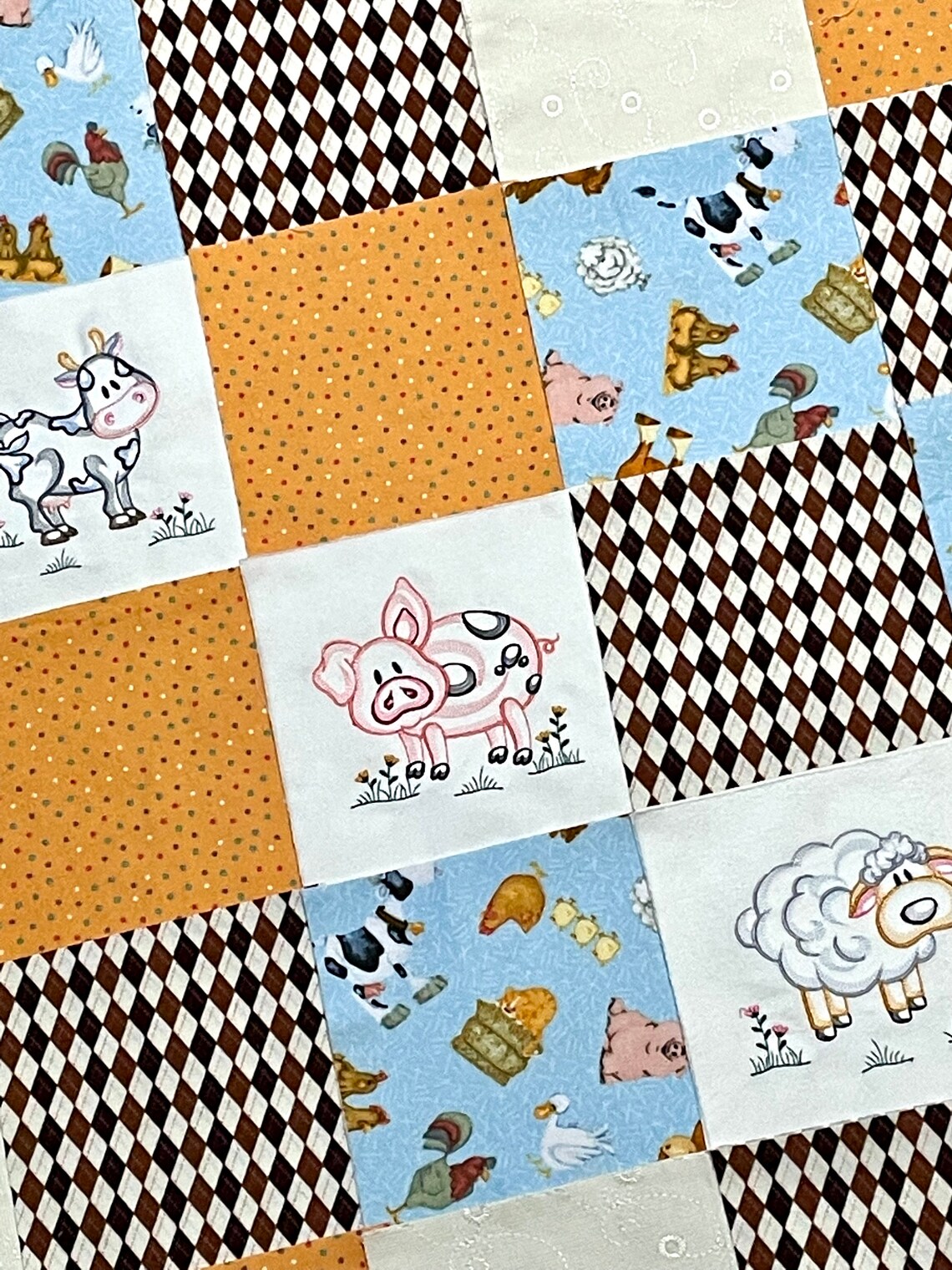 42 Farm Flannel & Embroidered 7" Pre Cut Square Quilt Blocks, Sheep ...