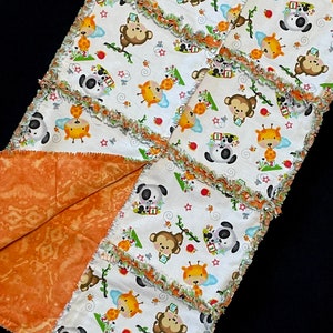Puppy Dog Giraffe Monkey Rag Quilt, 3 Warm Flannel Layers, 33x38 ...