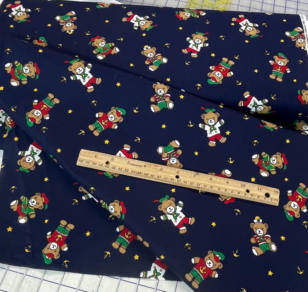 Teddy Bear Sailor, Ships Ahoy, Captain, Nautical Navy Cotton Broadcloth ...