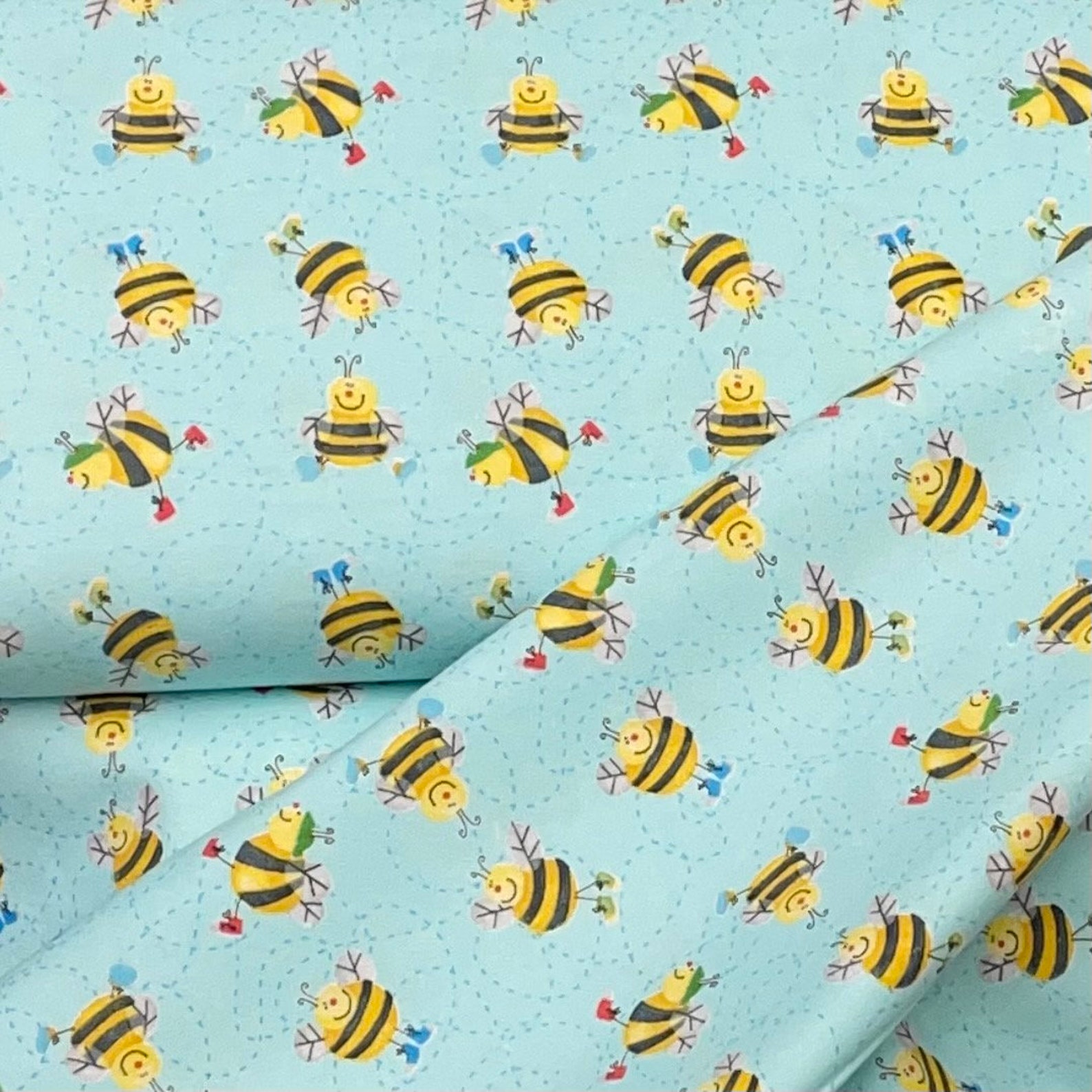 Honey Bee Flannel Fabric Bee Hive Flannel Aqua Blue Yellow - Etsy