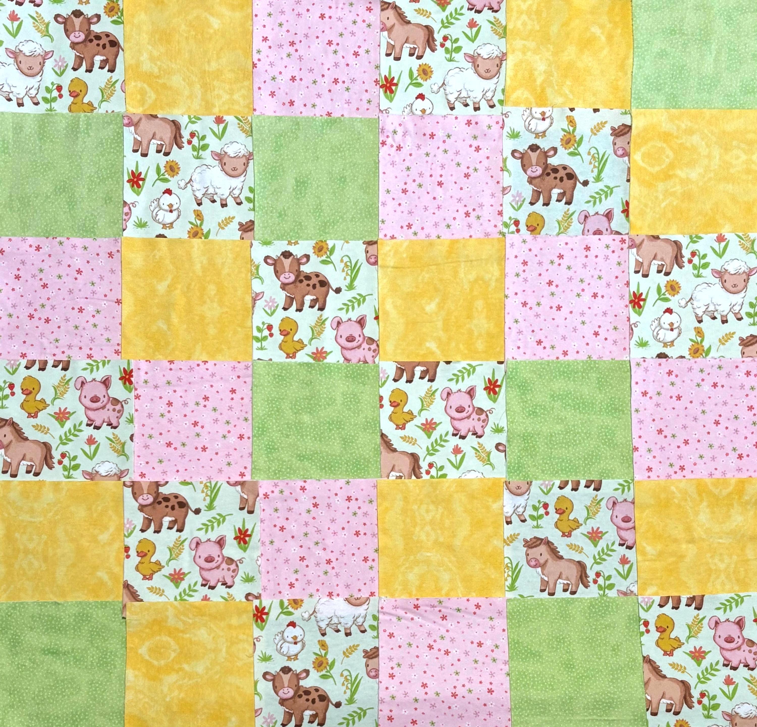 Farm Babies Grazing on Green Quilt Kit, 72 Flannel Squares, Baby Farm ...