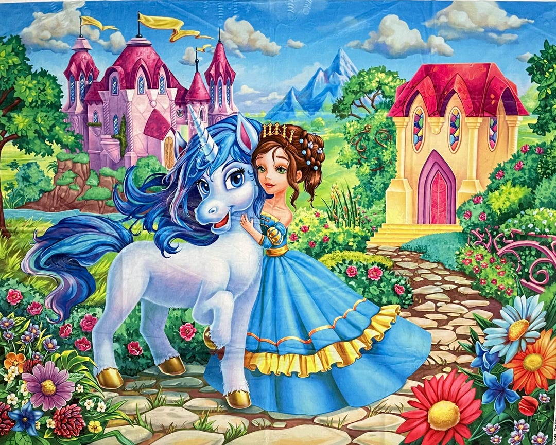 Little Princess & Unicorn Minky Fabric Panel, Castle Flowers, 45"x60 ...