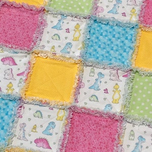 Pink Dinosaur Baby Rag Quilt Kit, 72 Pre Cut Quilt Blocks 7 Squares ...