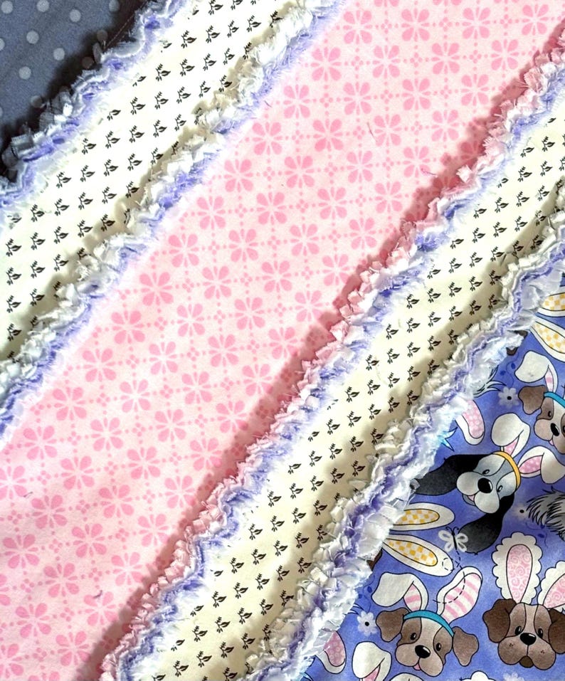 Puppy in Bunny Ears Quilt, Strip Rag Quilt Kit-pre-cut Ready to Sew ...