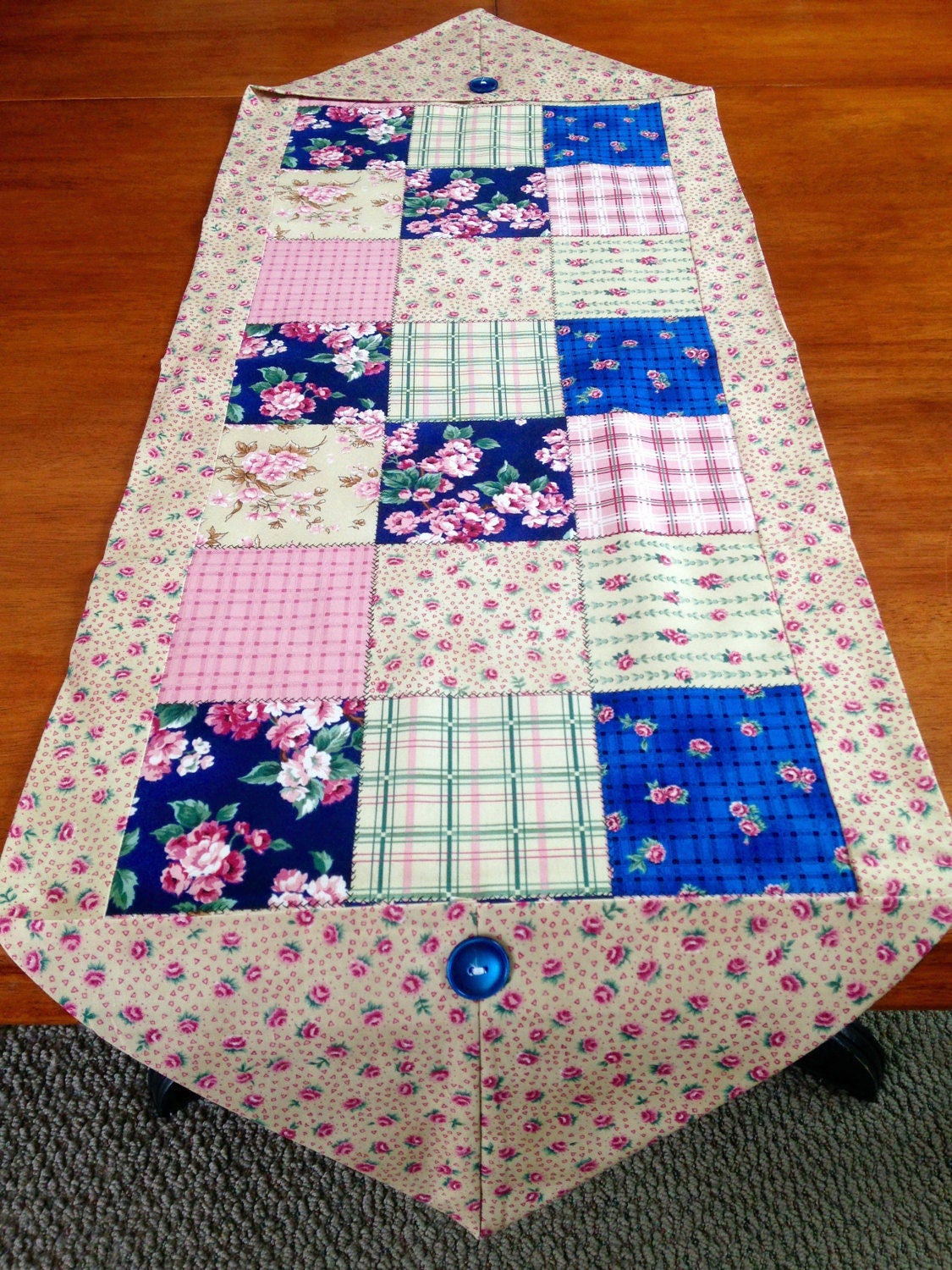 Floral Flower Table Runner, Centerpiece, Pink Blue Tan,kitchen ...