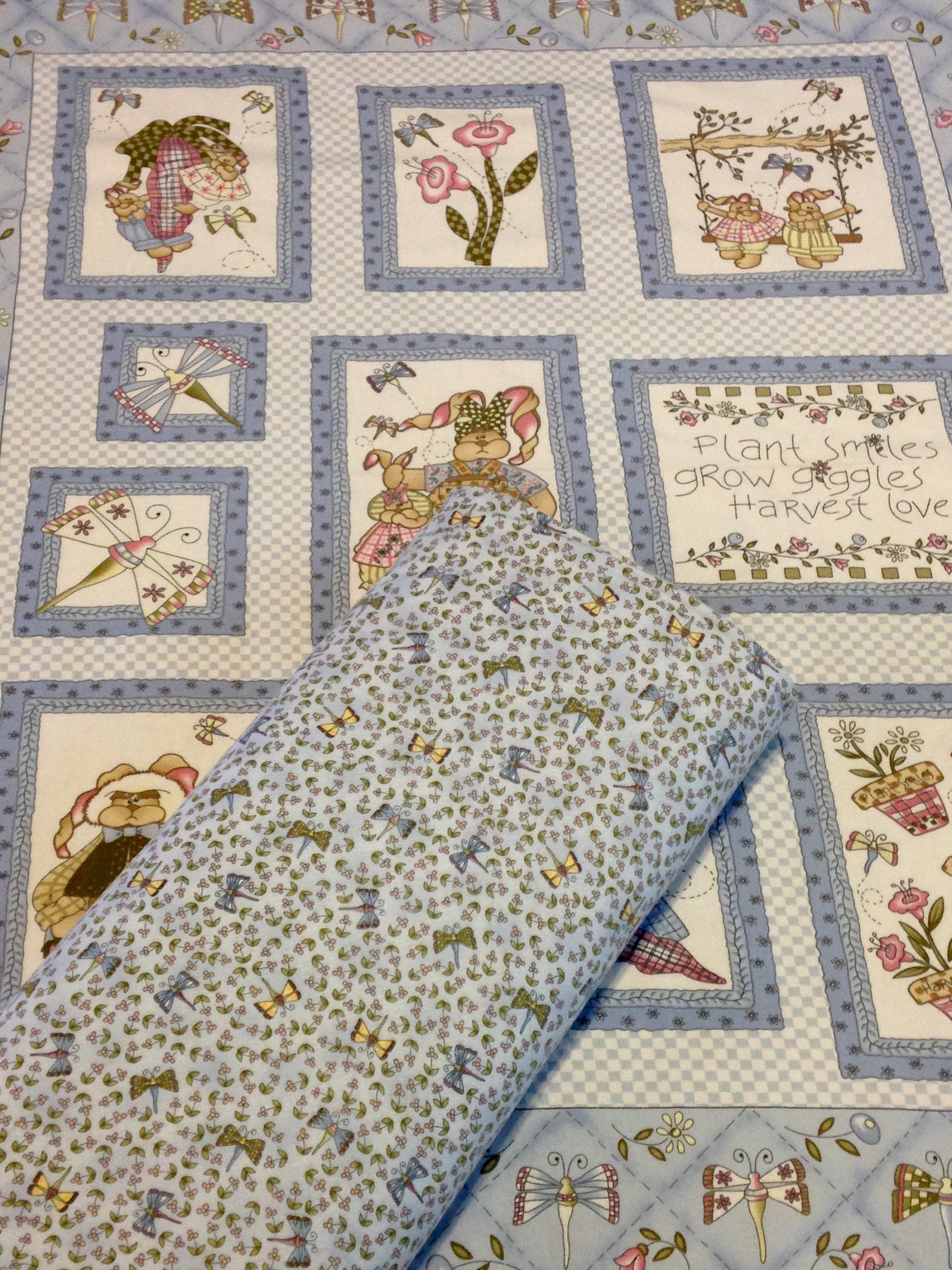 Bunny QUILT KIT Panel Binding and Backing Dragonfly Flowers - Etsy