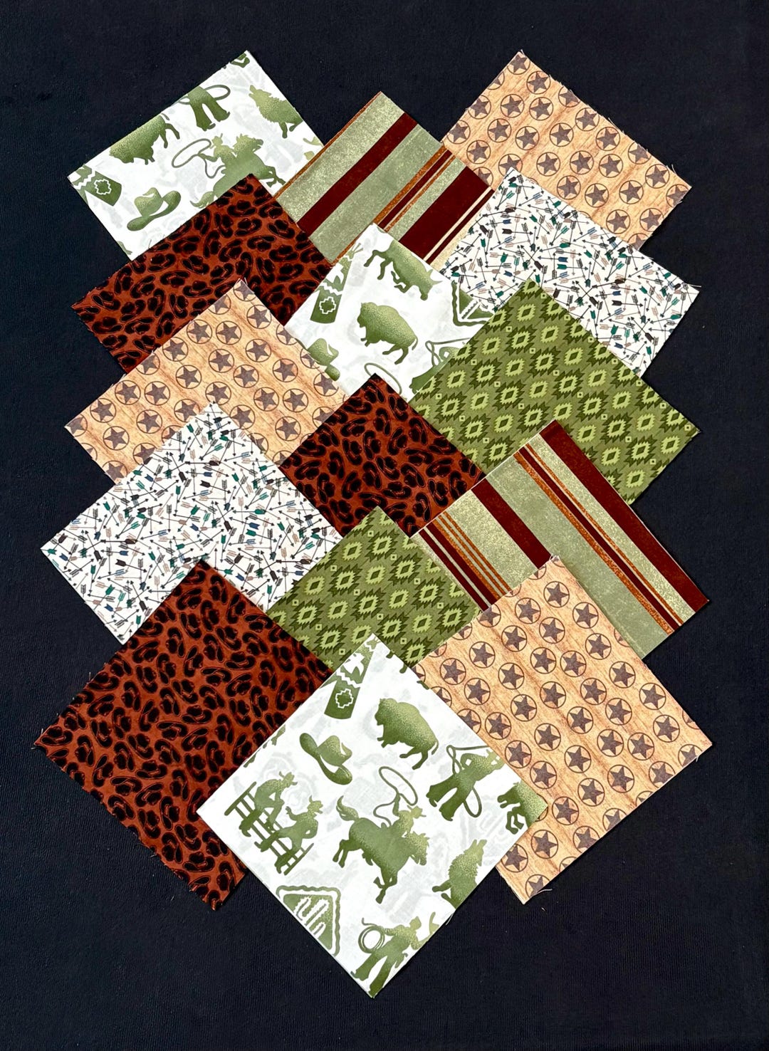 Western Rodeo Cowboy 7 Inch Square Quilt Blocks, Cotton, Green Brown ...