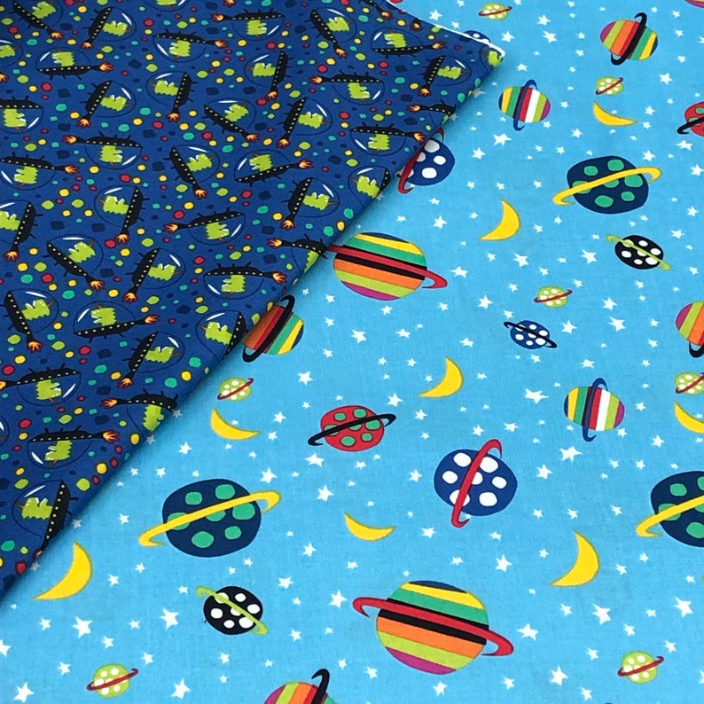 Aliens outer space cotton fabric boy quilt fabric planets | Etsy
