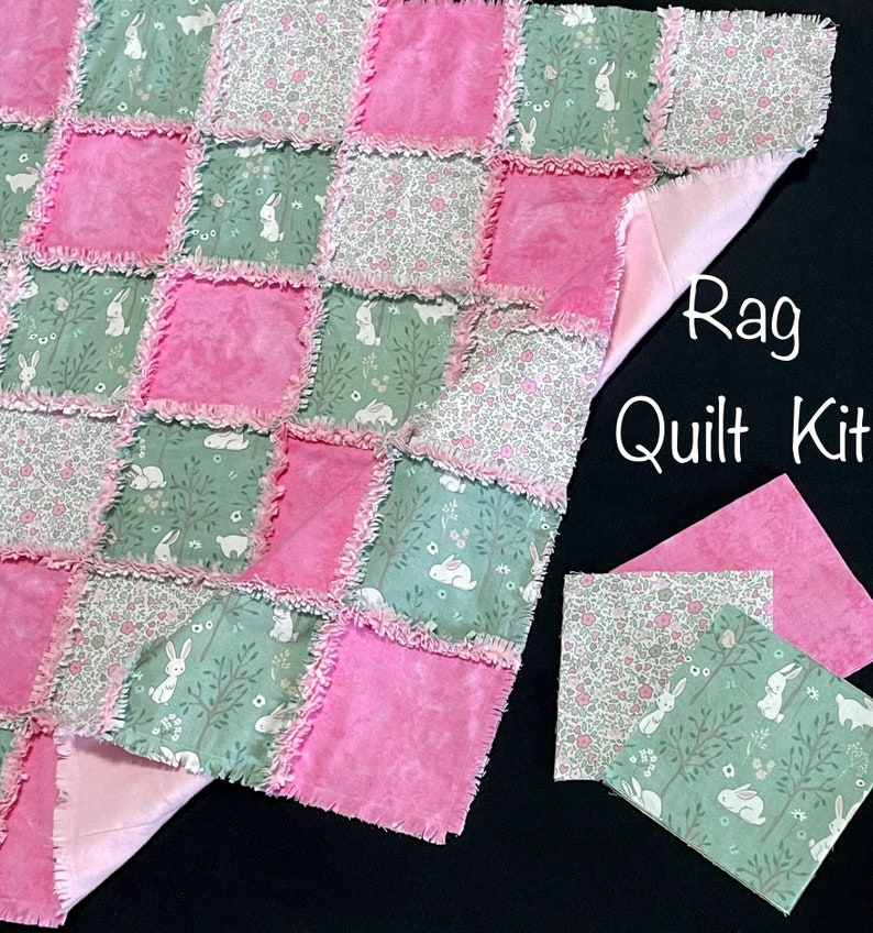 Bunny on Green Flower Rag Quilt Kit 72 Pre Cut Quilt Blocks - Etsy