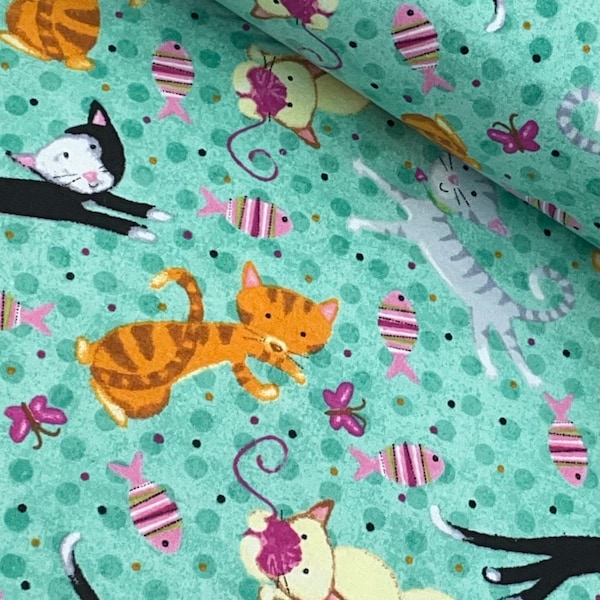 Teal Cats Fabric - Etsy