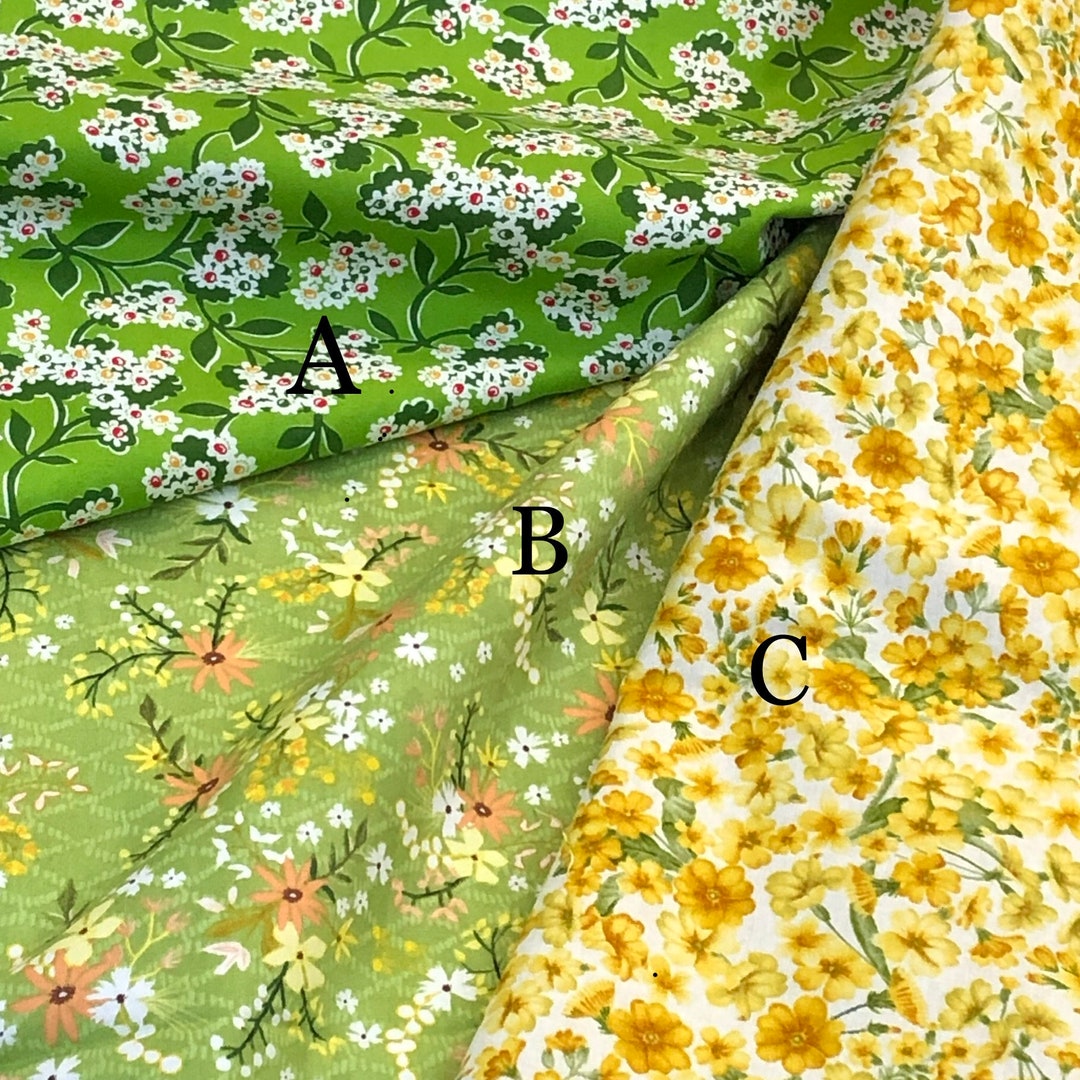 Flowers Yellow Green White, Cotton Fabric, Quilting, Sewing, Small Tiny ...