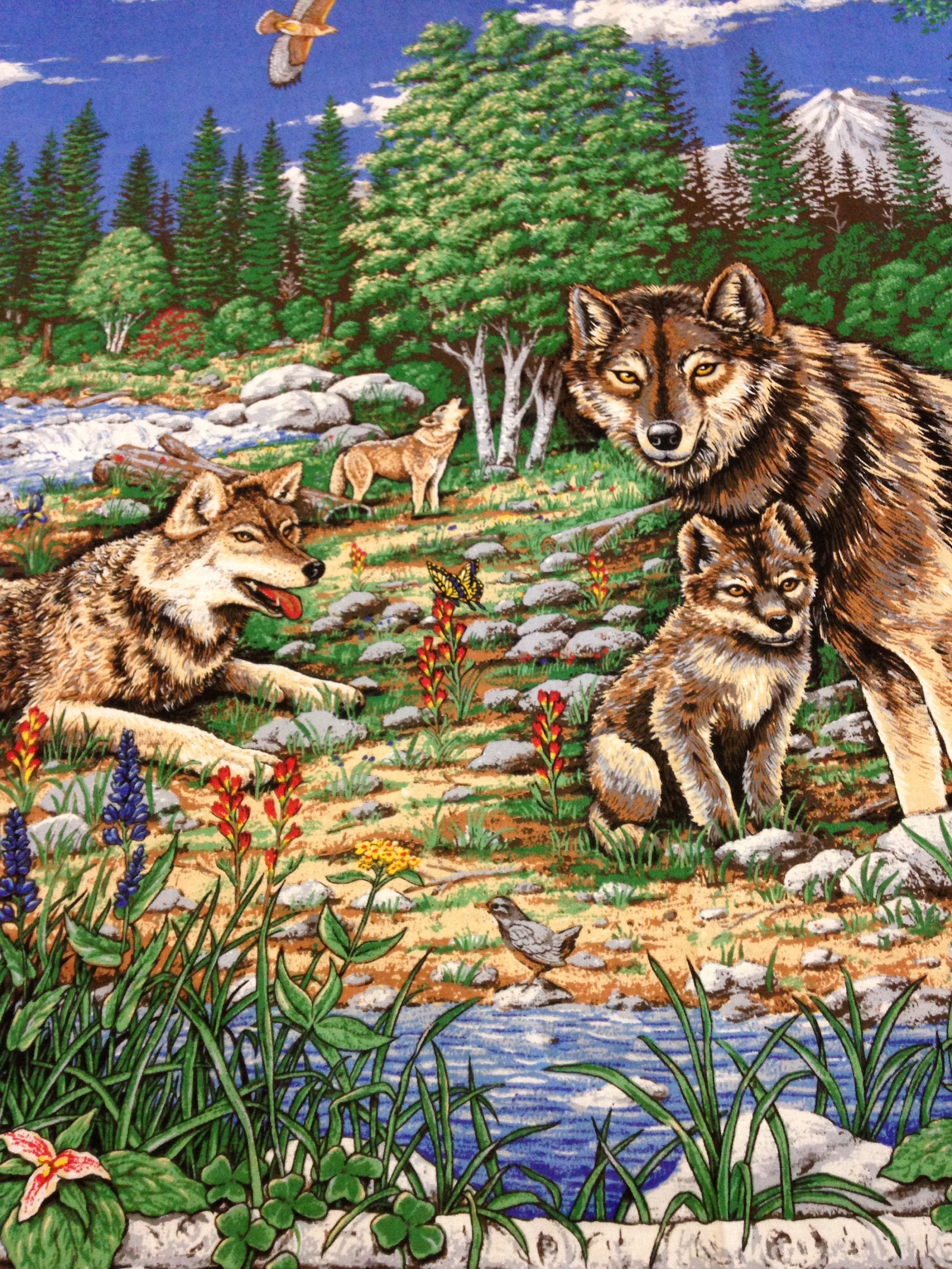 Wildlife Fabric Wolf Panel,woodhaven Animals Fabric, Wolves in the Wild ...