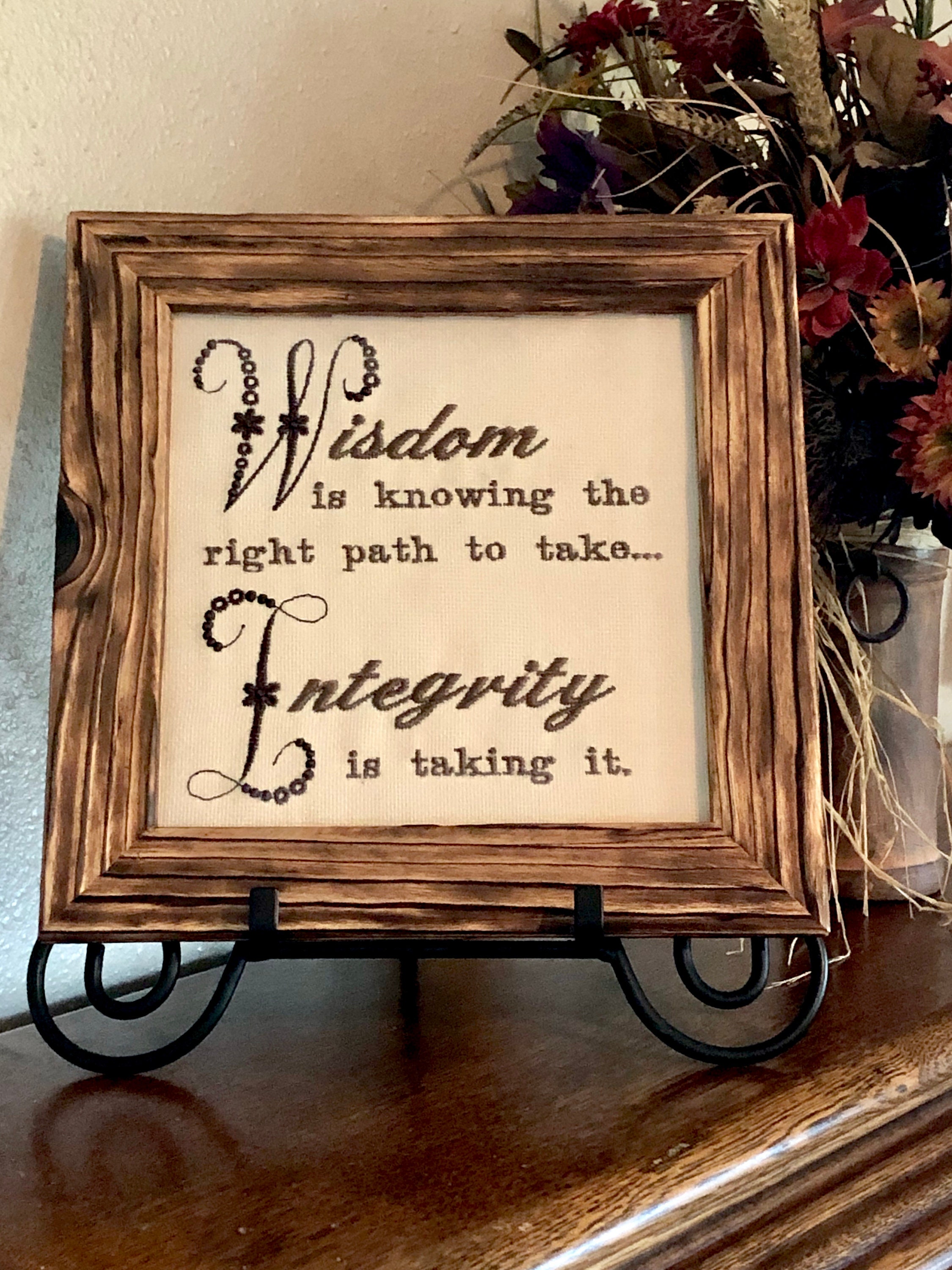 Embroidered Wall hanging quote Wisdom Integrity embroidery | Etsy