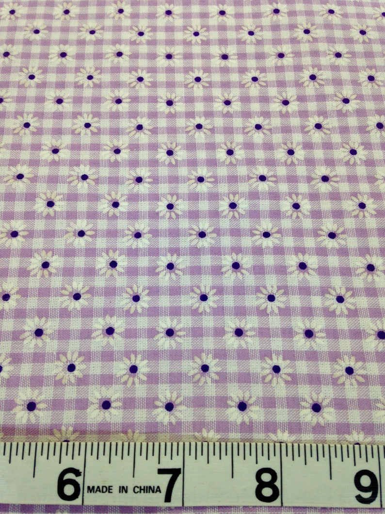 Gingham Daisy flocked fabric checkered purple pink black | Etsy