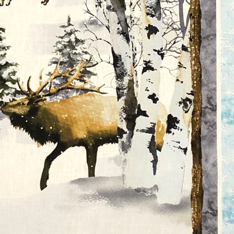 Snowy Woods Fabric Panel Pine Tree Cabins Winter Woodland | Etsy