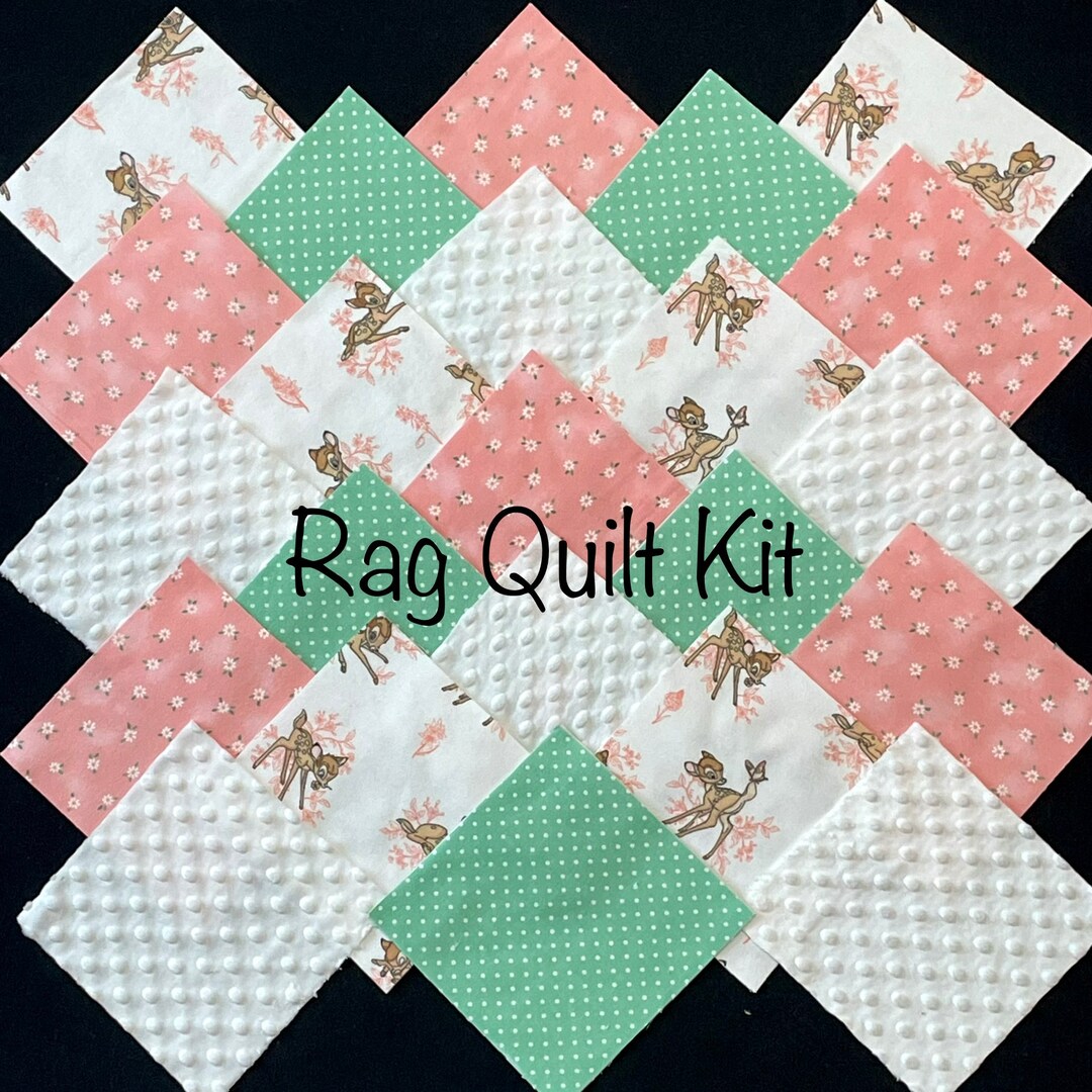 84 Bambi 7” Square MINKY Flannel Rag Quilt Kit, Quilt Blocks, Pre Cut ...