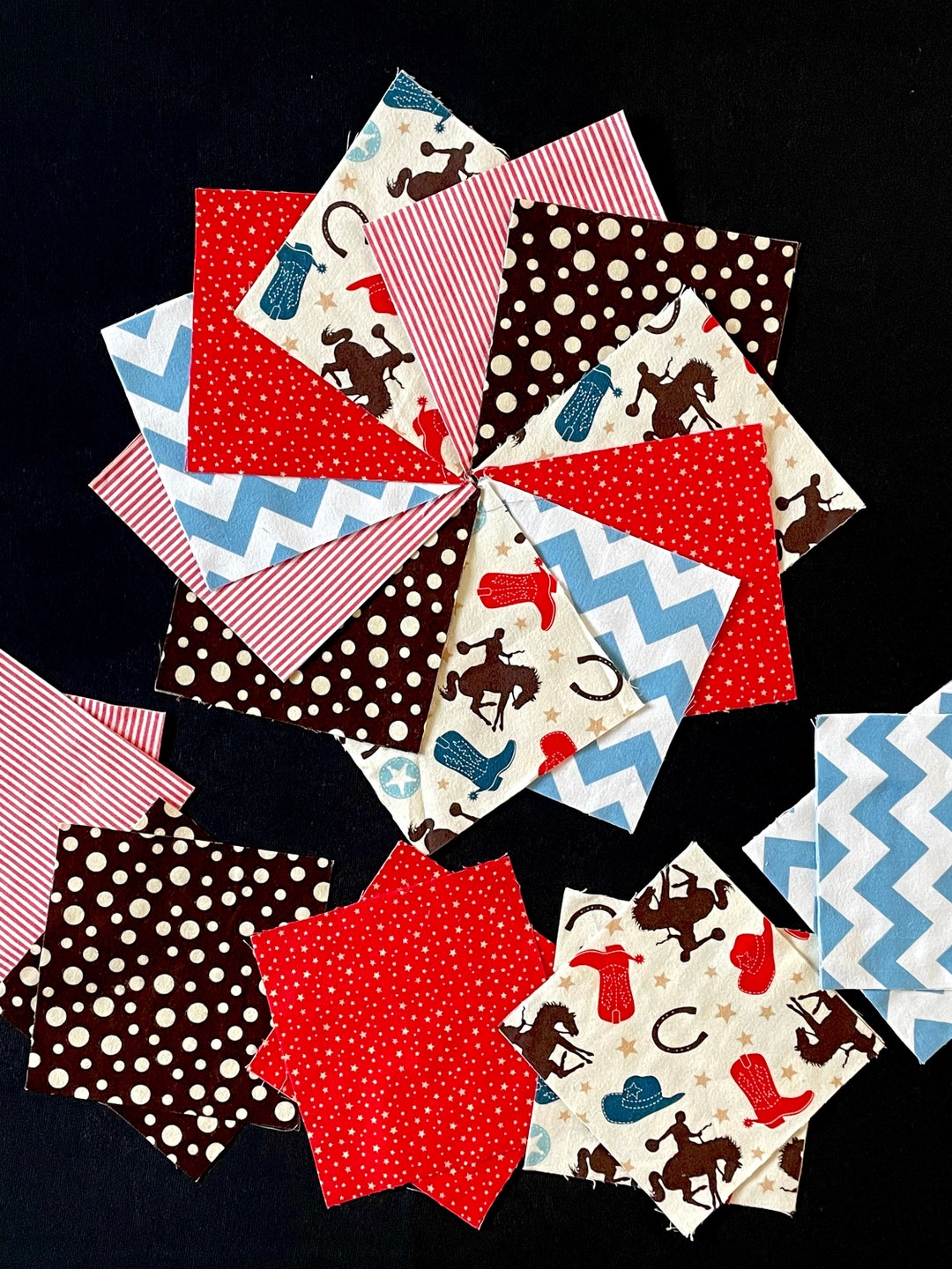 56 Cowgirl Western Quilt Blocks 7" Squares, Stars, Stripes, Patchwork ...