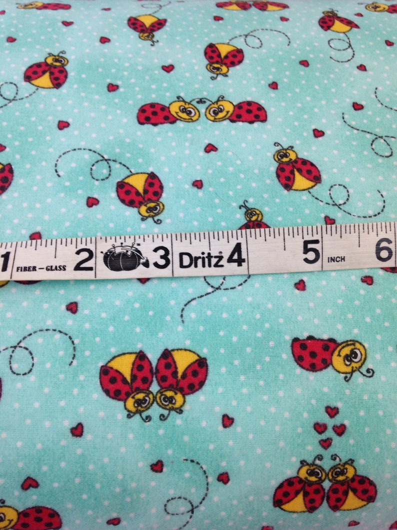 Ladybug Flannel fabricPInk teal green by the yard lady bug | Etsy
