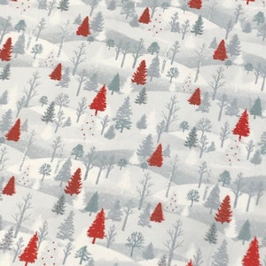 Winter Frost Fabric, Red White Plaid, Winter Snow Forest, Red Christmas ...