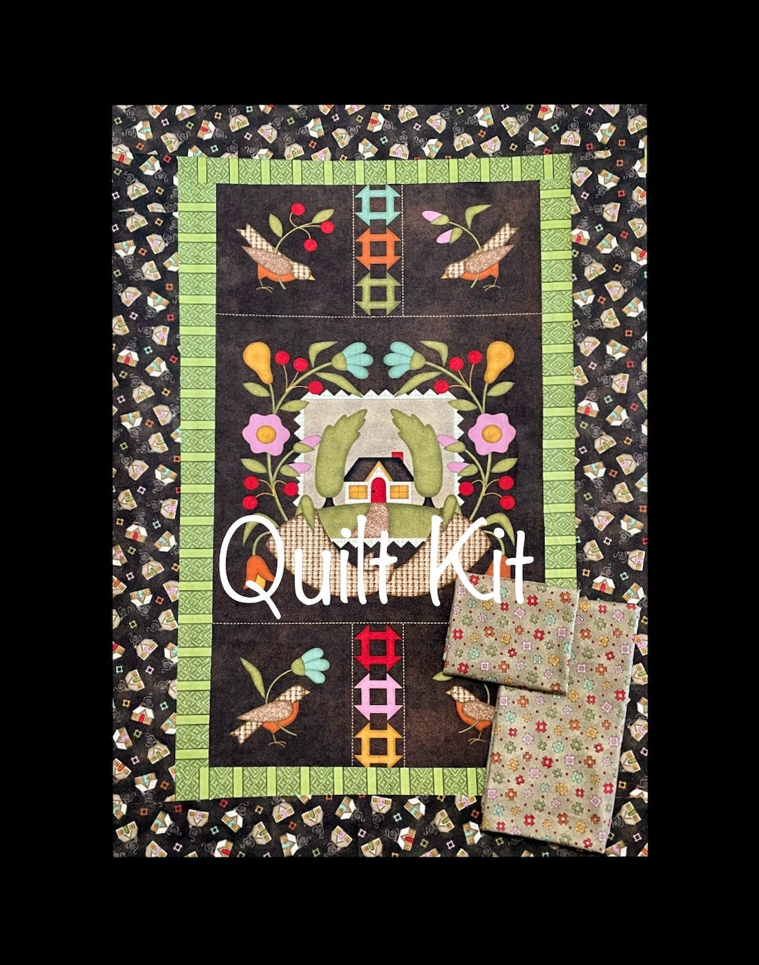 Home Sweet Home Fabric Panel Quilt Kit, Woolies Flannel, Happy Home ...
