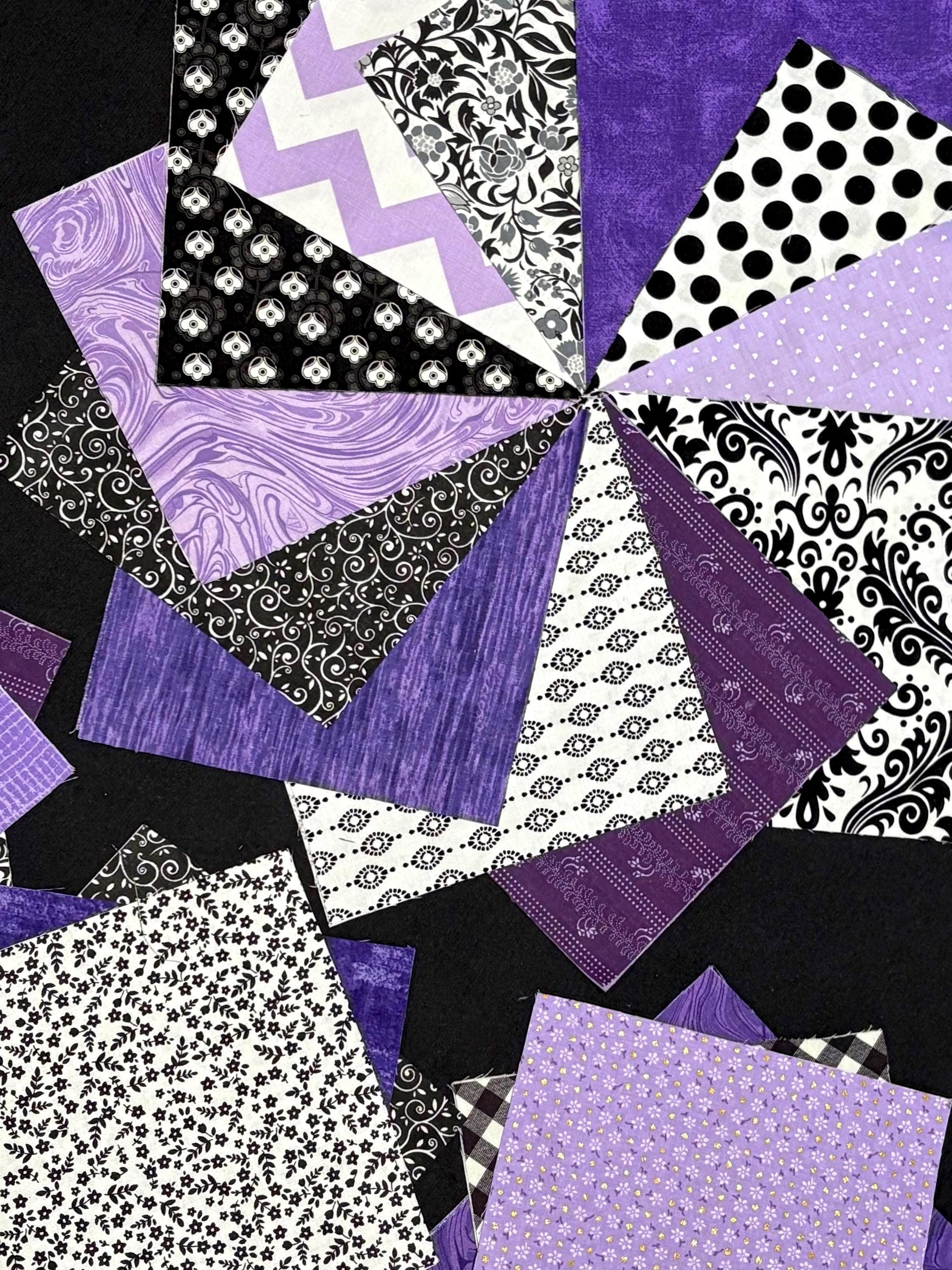 48 Purple Black White 7" Pre Cut Square Quilt Blocks, Quilting Fabric ...