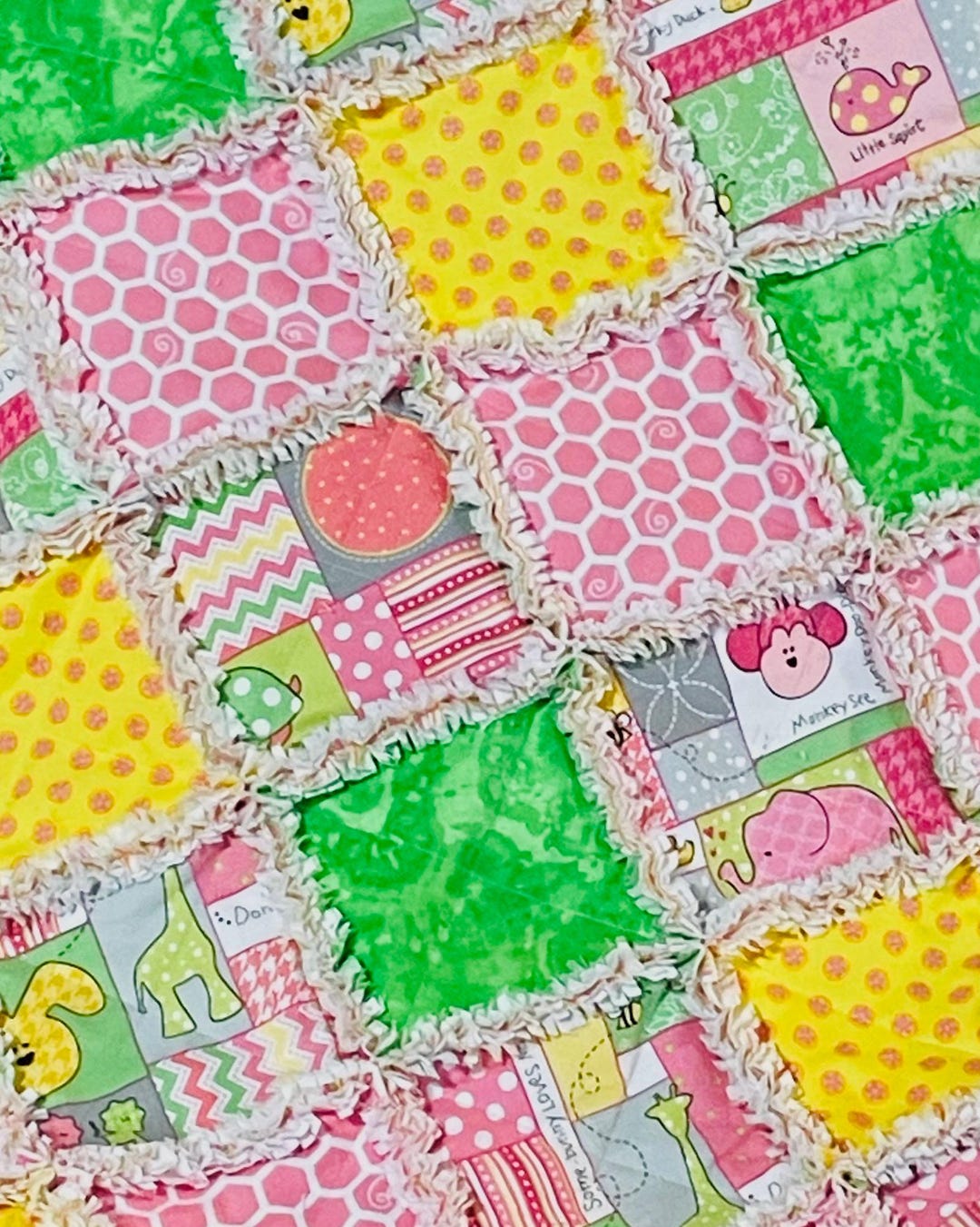 72 Bunny Giraffe Monkey Baby Rag Quilt Kit, Pre Cut Quilt Blocks 7 ...