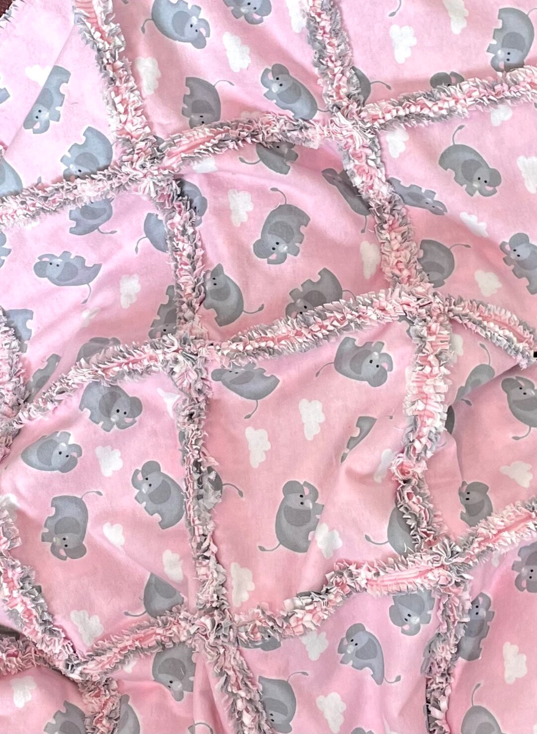 Baby Elephant Rag Quilt Flannel White Clouds Gray Elephant - Etsy
