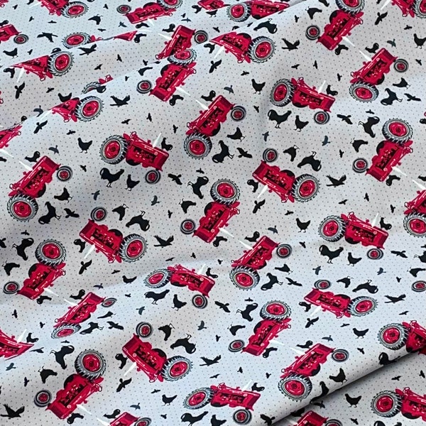 Red Tractor Quilting Fabric - Etsy