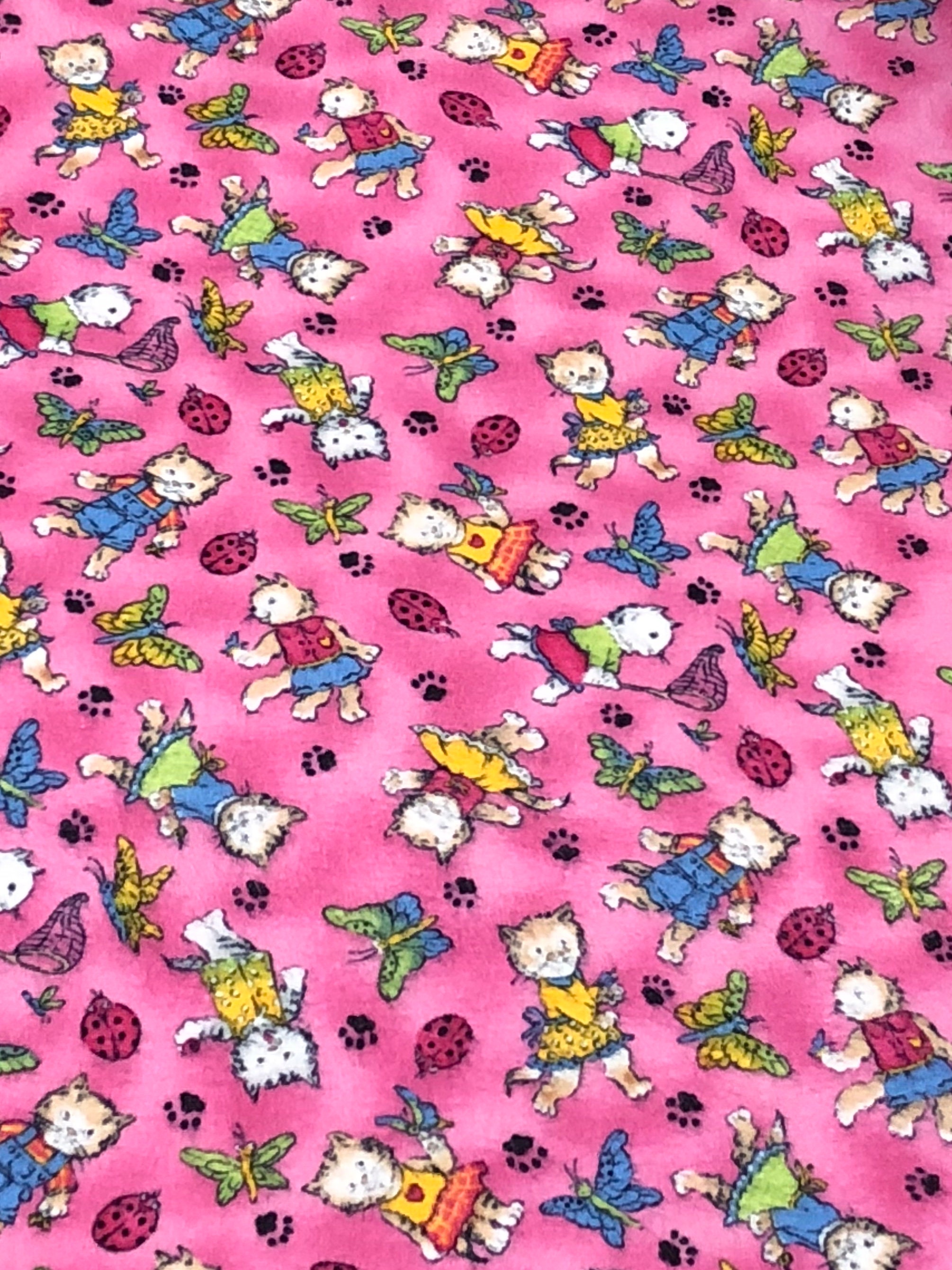 Kitten Girl Pink Blue Flannel Fabric, Cat, Kitty Cat, Dress Up, Quilt ...