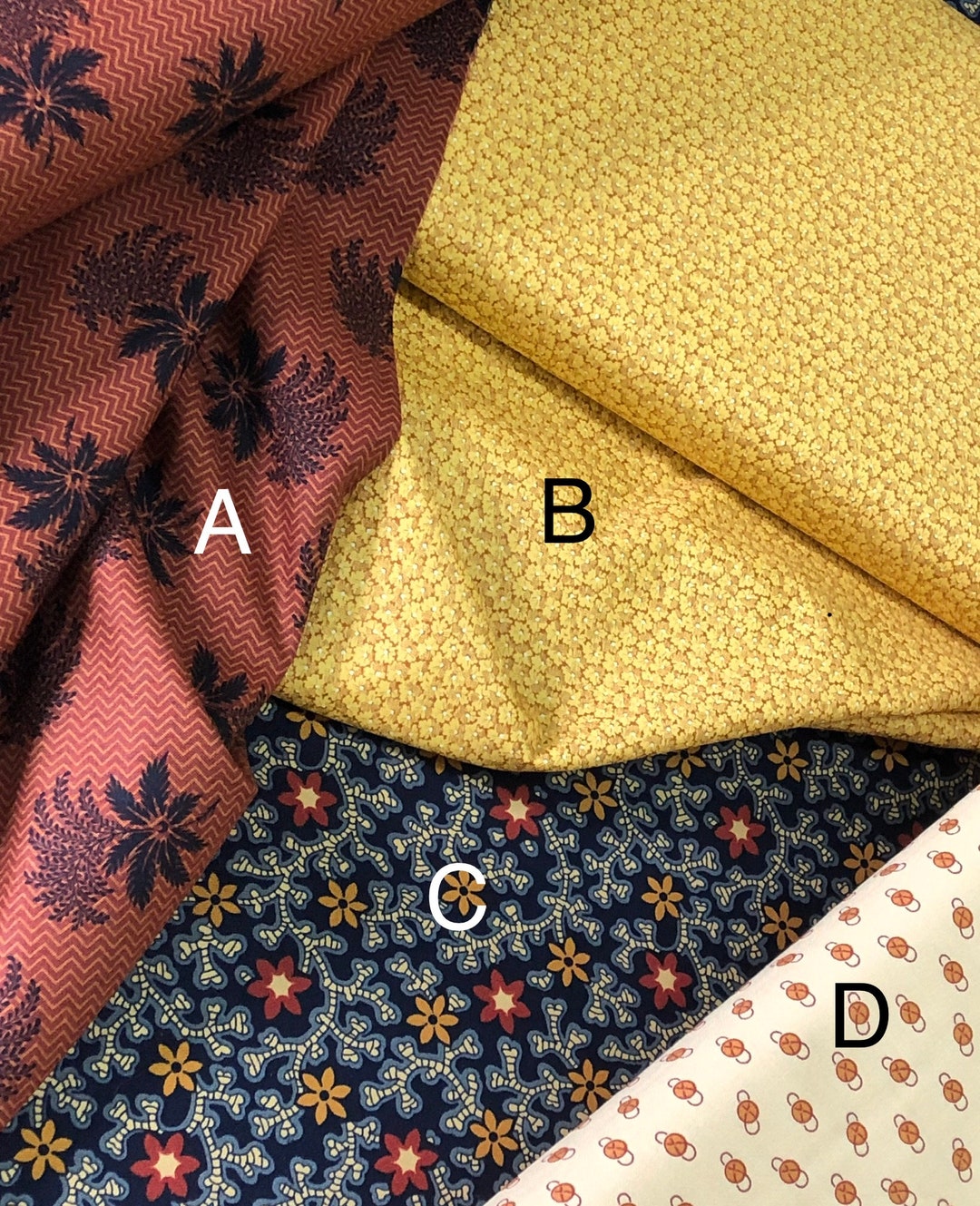 Floral Leaf Vines, Gold Blue Rust Fabric, Little House on Prairie ...