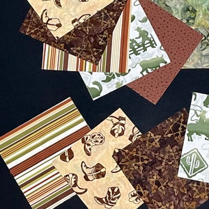 48 Western Rodeo Cowboy 7 Inch Square Quilt Blocks, Cotton, Green Brown ...