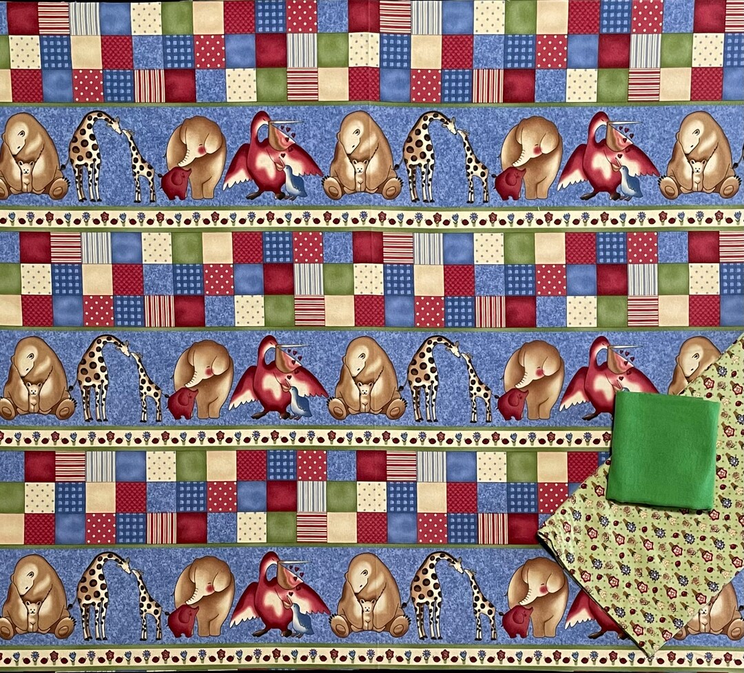 Giraffe Elephant QUILT KIT, Bear Zoo Jungle Circus Animals, Green Blue ...