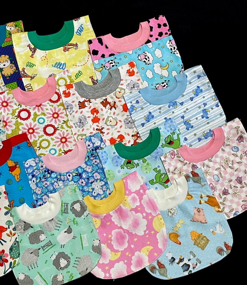 Baby Bibs Pull Over Stretch Neck Double Sided Flannel, Soft, Absorbable ...